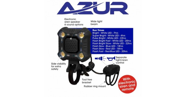 Azur | USB Quad 300 Lumens Head Light with Siren | Go Easy Online