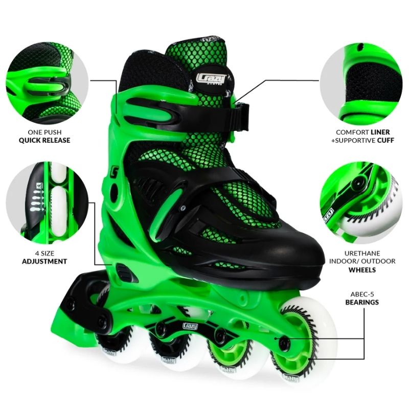 Shop Crazy Skates Blade Green Size Adjustable Inline Skates - LARGE | 5-8