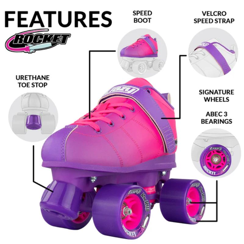 Crazy Skates Rocket Speed Skates Pink/Purple - Mens 4 | Womens 5 | EU ...