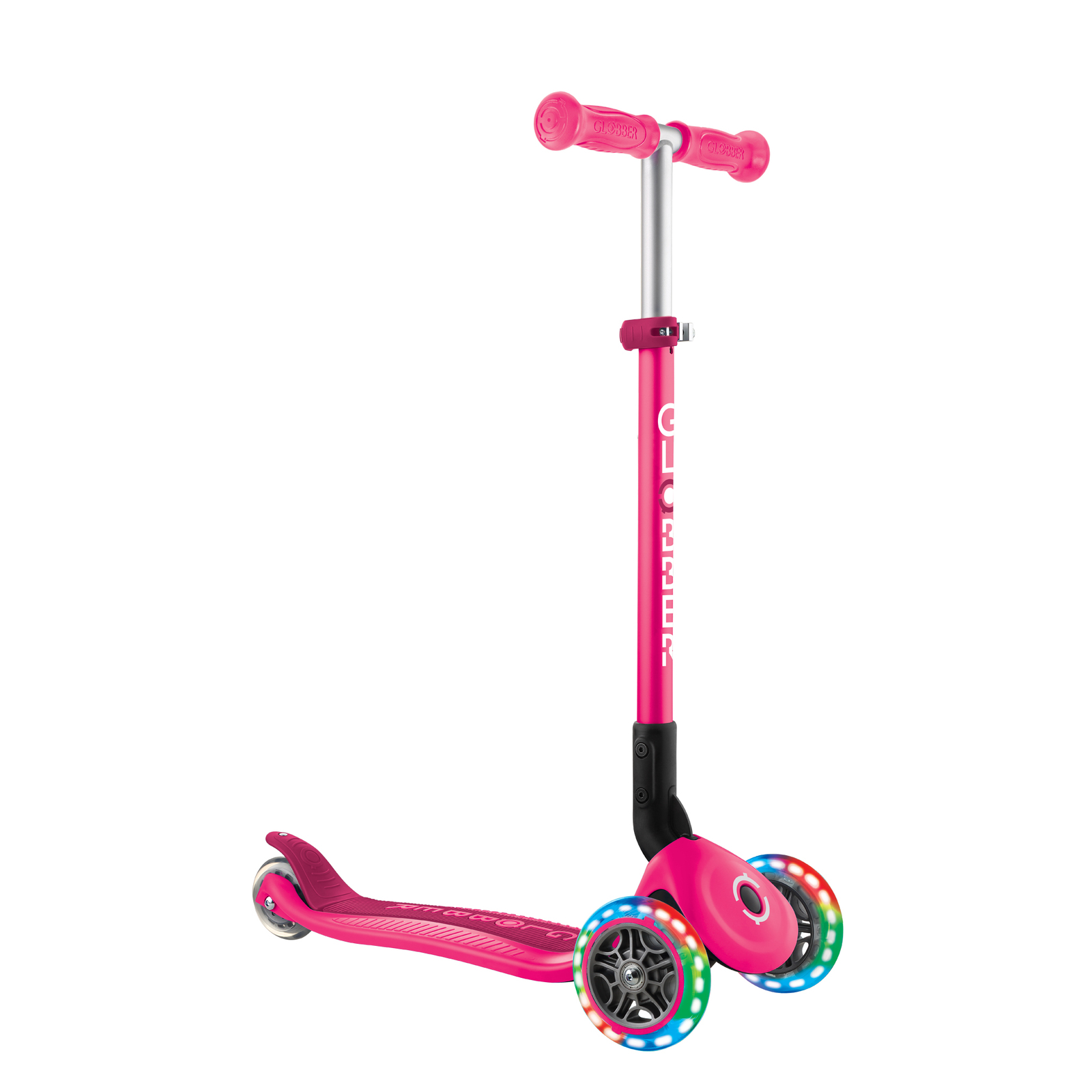 Globber Primo Foldable Lights Scooter - Neon Pink